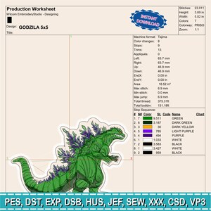 Embroidery Design / GODZILLA / Dinosaur / Great Design to Embroider ...