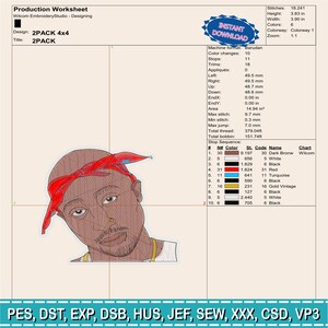 Embroidery Designs / Tupac Shakur Face / Hip Hop / Embroidery File Has ...
