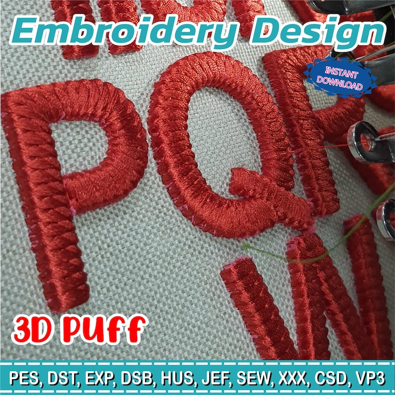 3D Textured Puff Embroidery Font | Raised Satin Stitch Letters for Hats ...