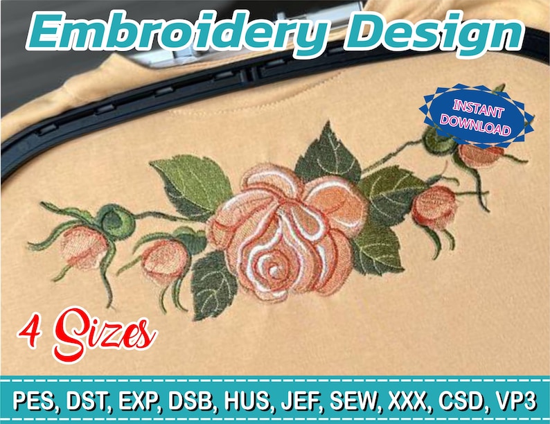 Rose Embroidery Design | Floral Border Stitch Pattern | Elegant ...