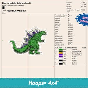 Embroidery Design / GODZILLA / Dinosaur / Large Design to - Etsy