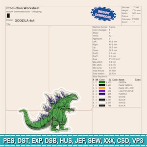 Embroidery Design / GODZILLA / Dinosaur / Great Design to Embroider ...