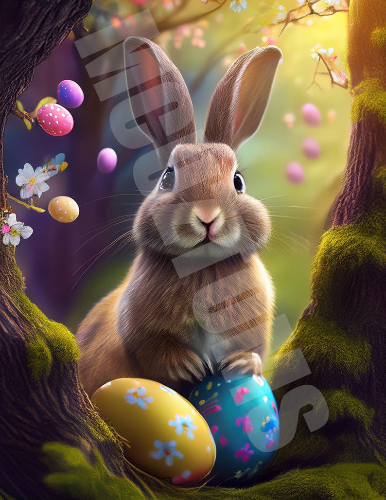 Easter Bunny on Tree- Digital Download - Etsy