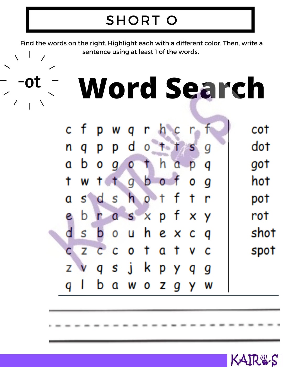 Short O Word Family Word Search Worksheets - Etsy