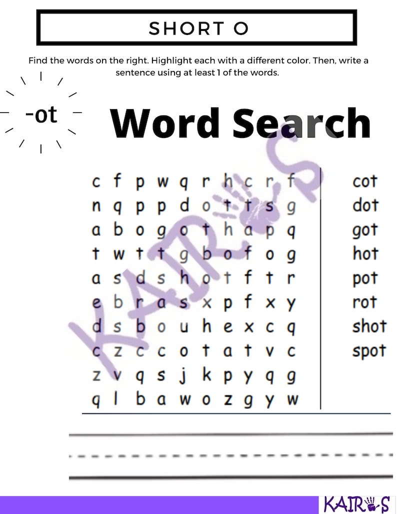 Short O Word Family Word Search Worksheets - Etsy