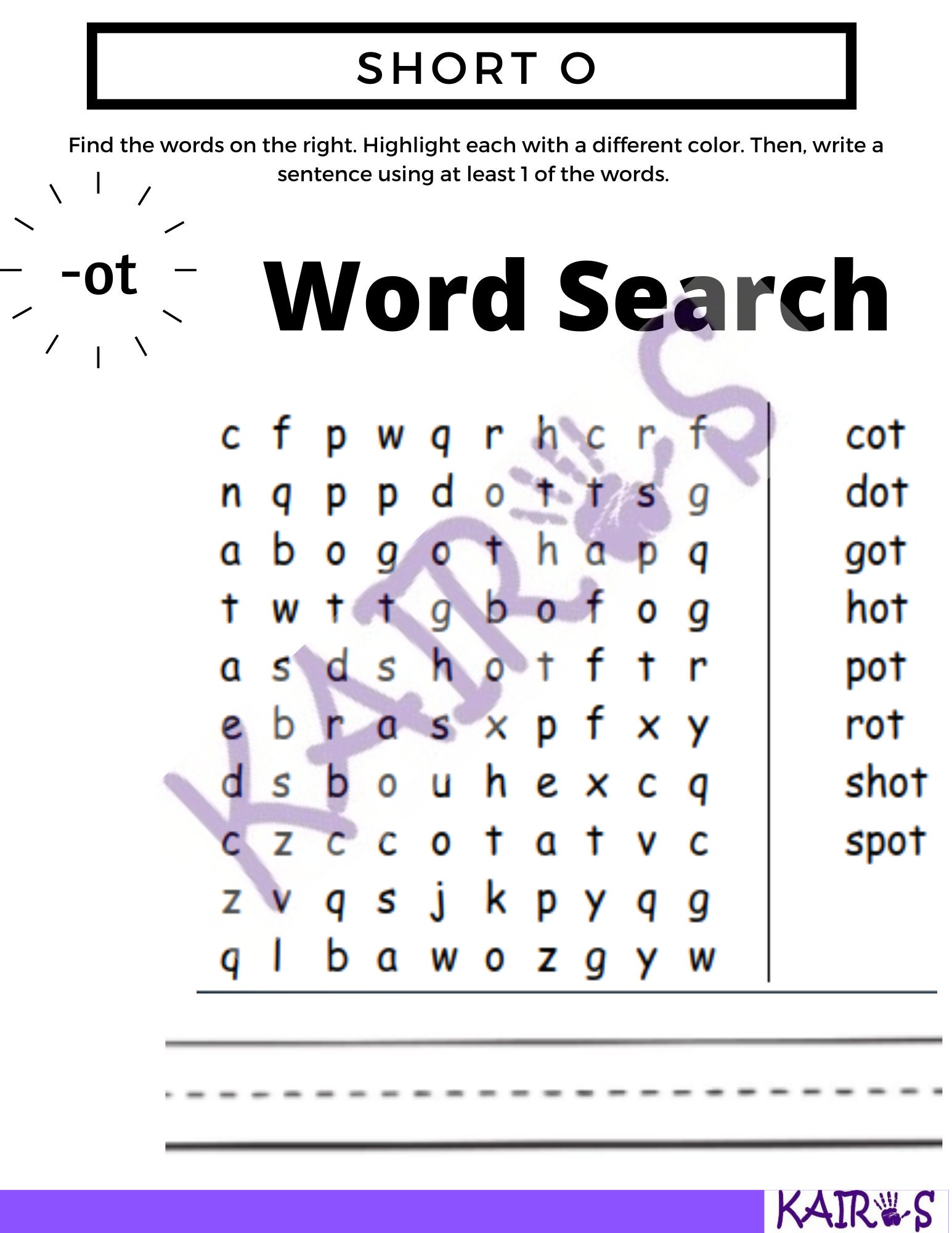 Short O Word Family Word Search Worksheets - Etsy