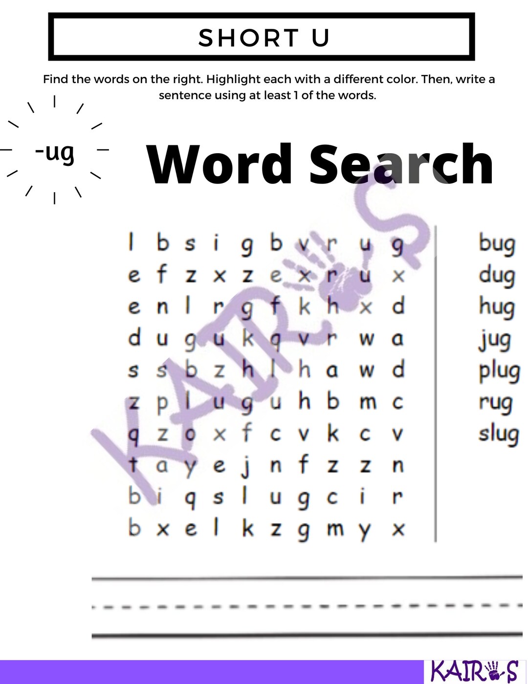 Short U Word Family Word Search Worksheets - Etsy