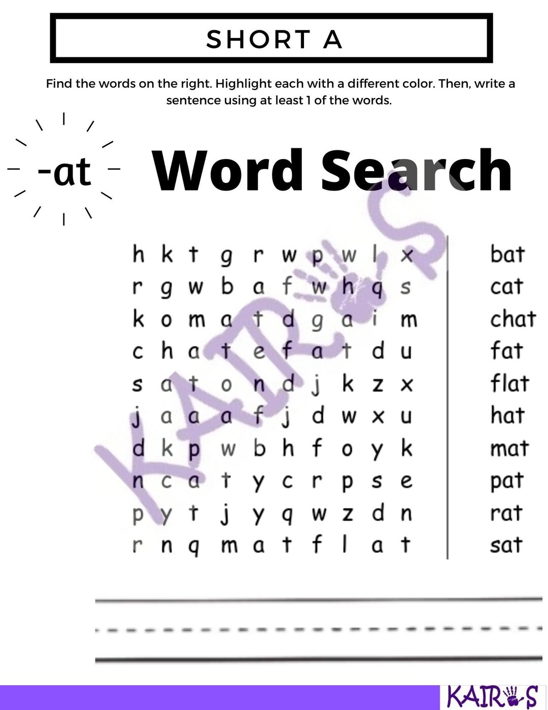 Short a Word Family Word Search Worksheets - Etsy