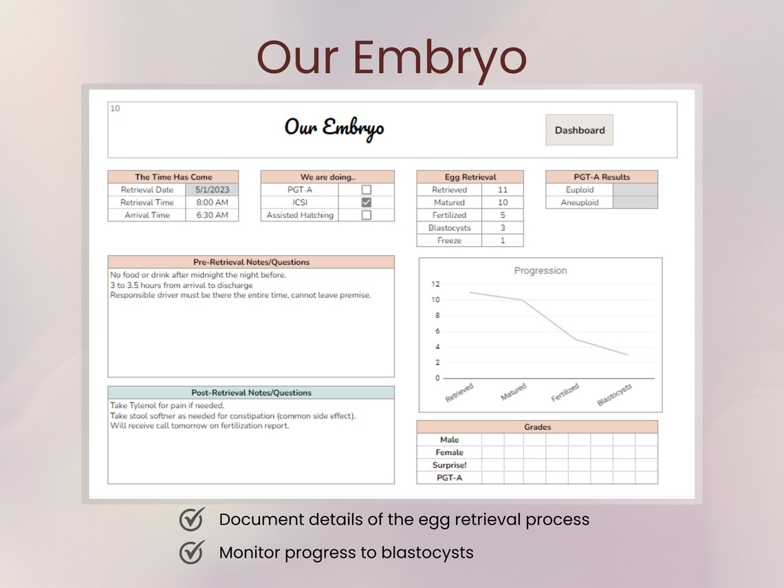 Digital IVF Tracking Spreadsheet | Fertility Treatment Planner ...