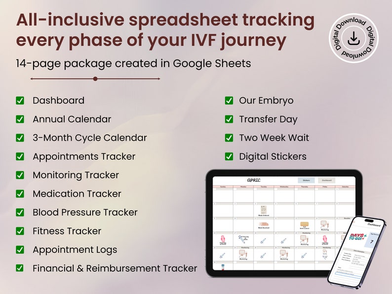 Digital IVF Tracking Spreadsheet | Fertility Treatment Planner ...