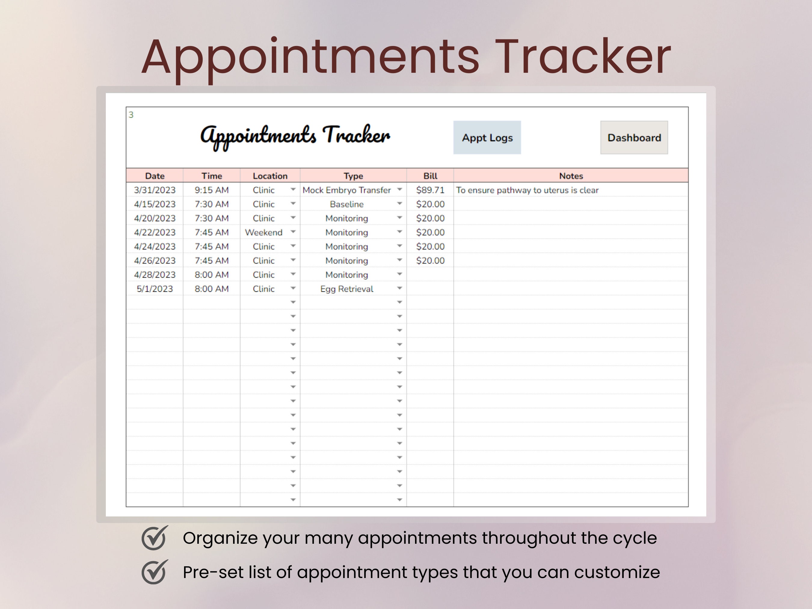 Digital IVF Tracking Spreadsheet | Fertility Treatment Planner ...