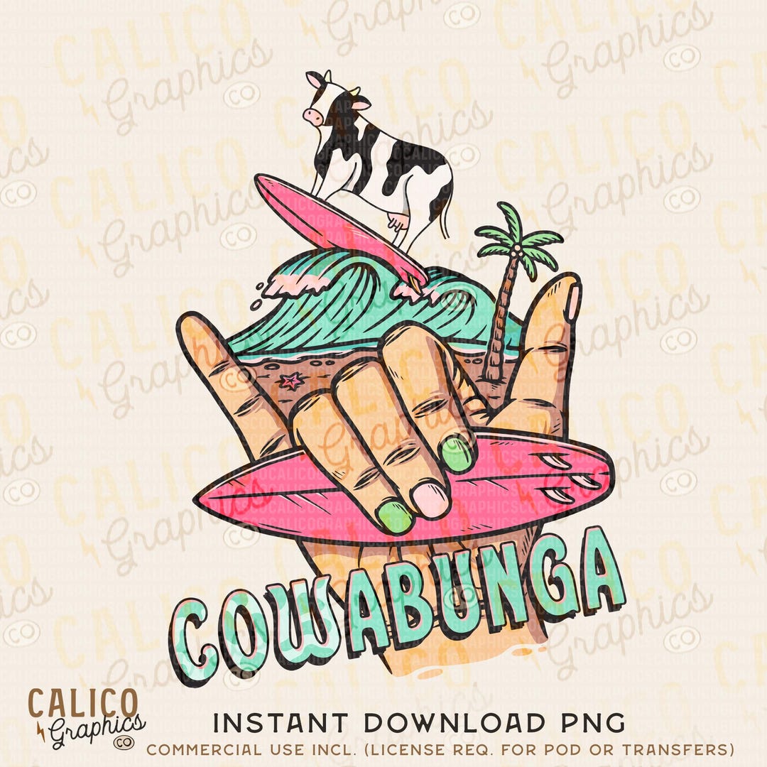 Cowabunga Western Cow Surfing Instant Digital Download Trendy Western ...