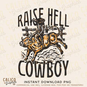 Raise Hell Cowboy Bronco Bucking Western Instant Digital Download ...