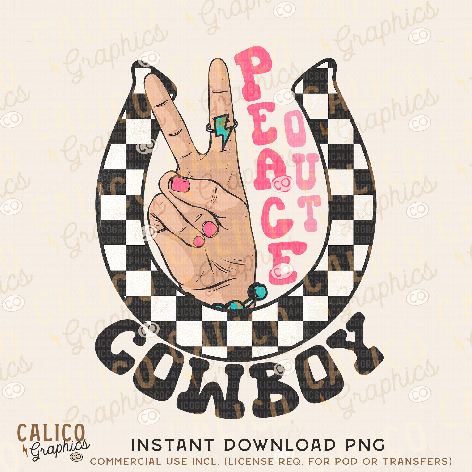 Peace Out Cowboy PNG | Checkered Western Design Instant Digital ...