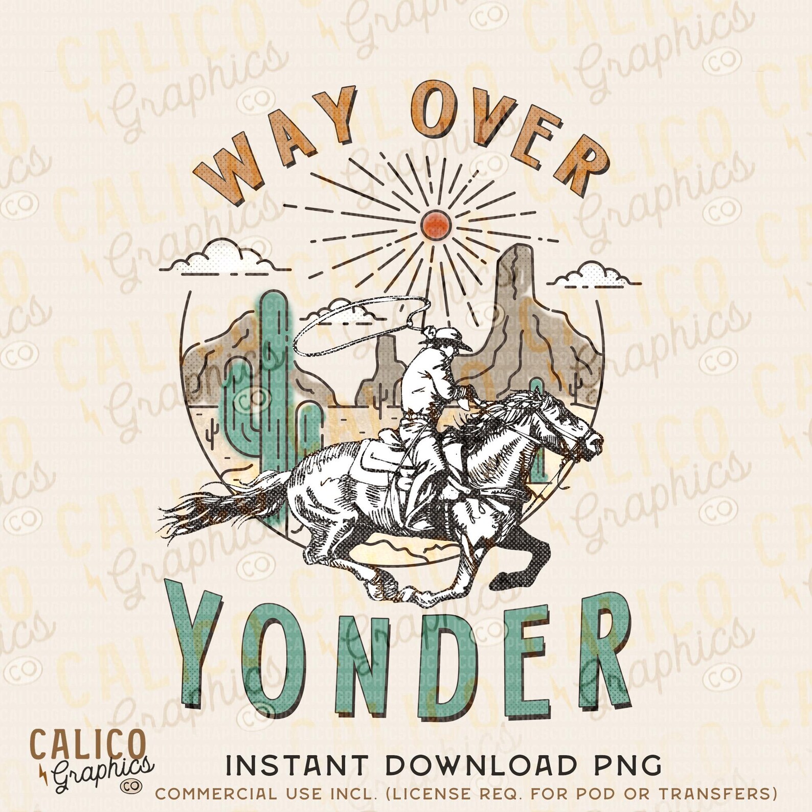 Way Over Yonder Desert Vintage Style Cowboy Western Instant Digital ...