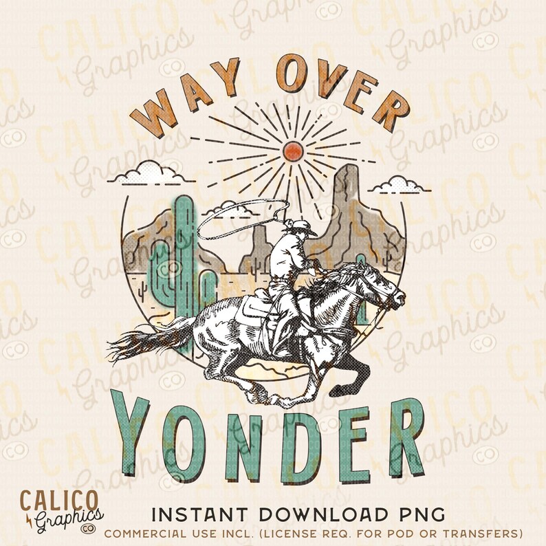 Way Over Yonder Desert Vintage Style Cowboy Western Instant Digital ...