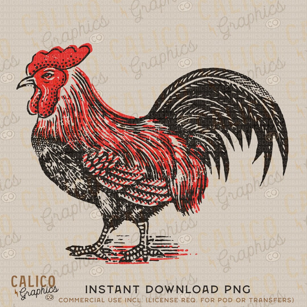 Rooster Black Red Fowl Western Instant Digital Download | Trendy ...