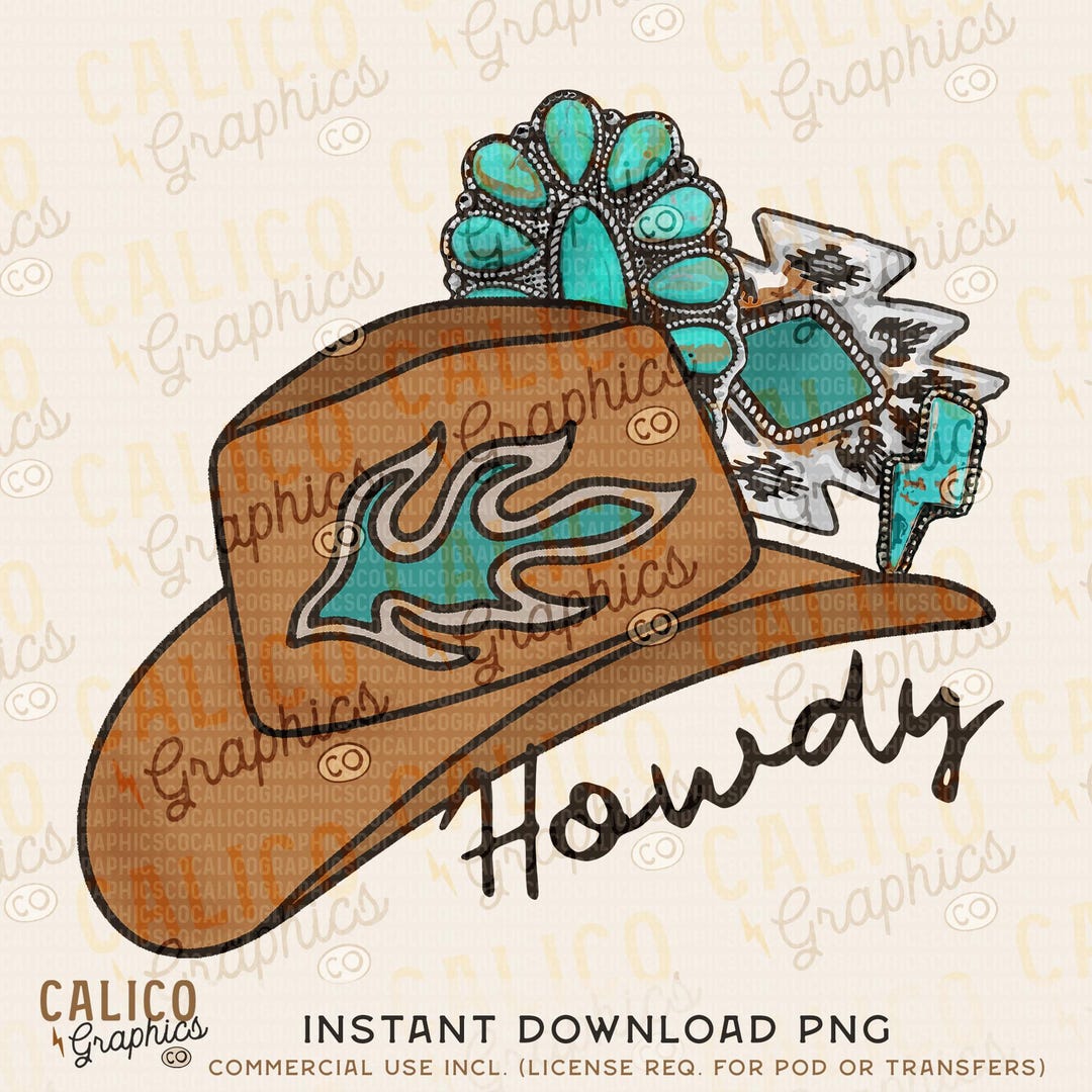 Howdy Cowboy Hat Turquoise Lightning Bolt Western Instant Digital ...