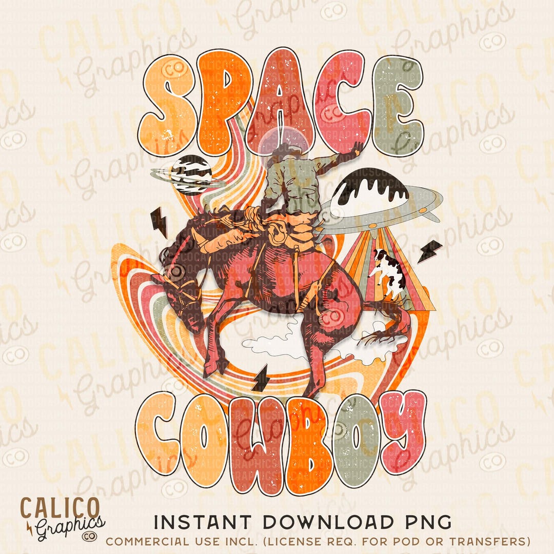 Space Cowgirl UFO Cow Lightning Bolt Western Instant Digital Download ...