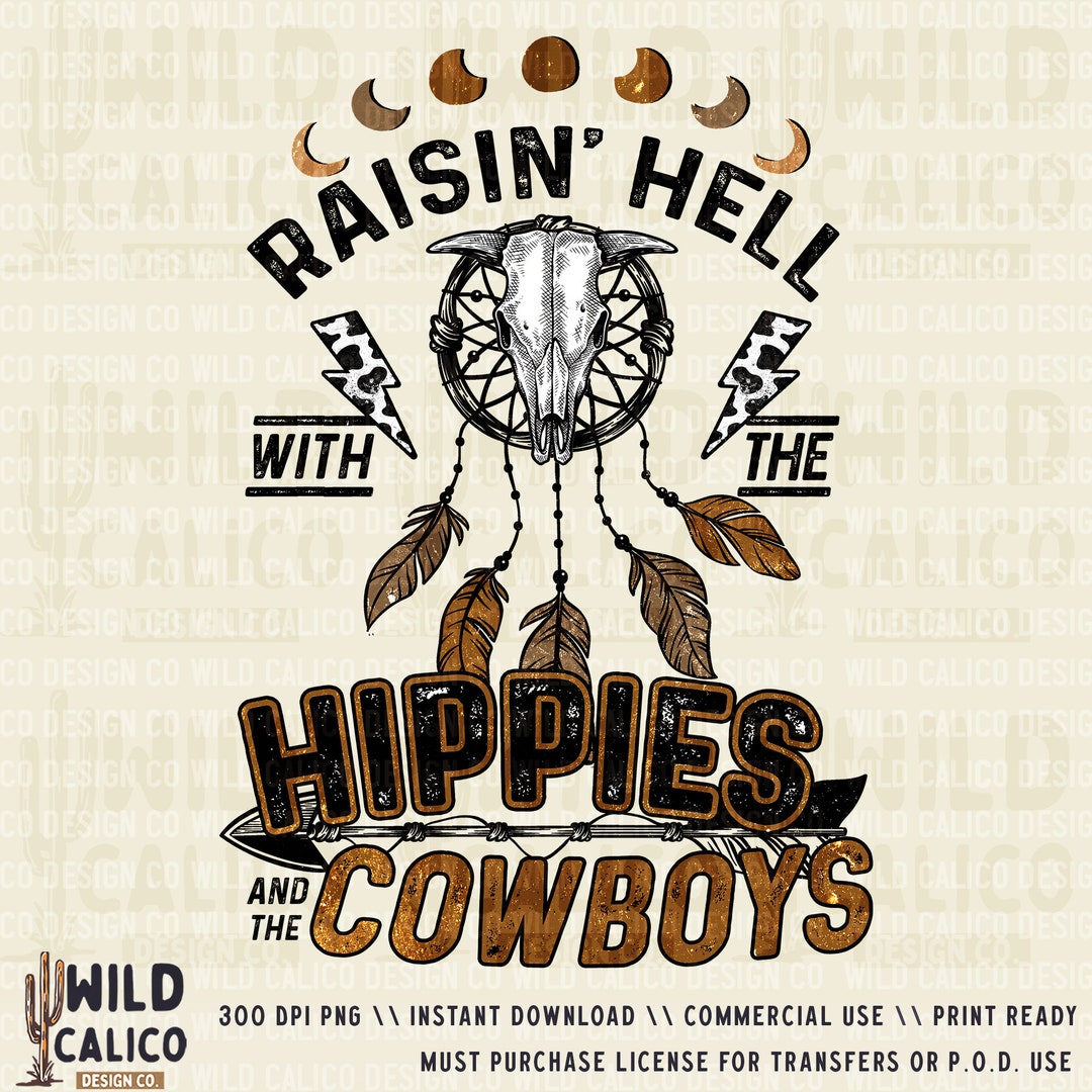 Raising Hell Hippies Cowboys Cow Skull Dreamcatcher Western Instant ...