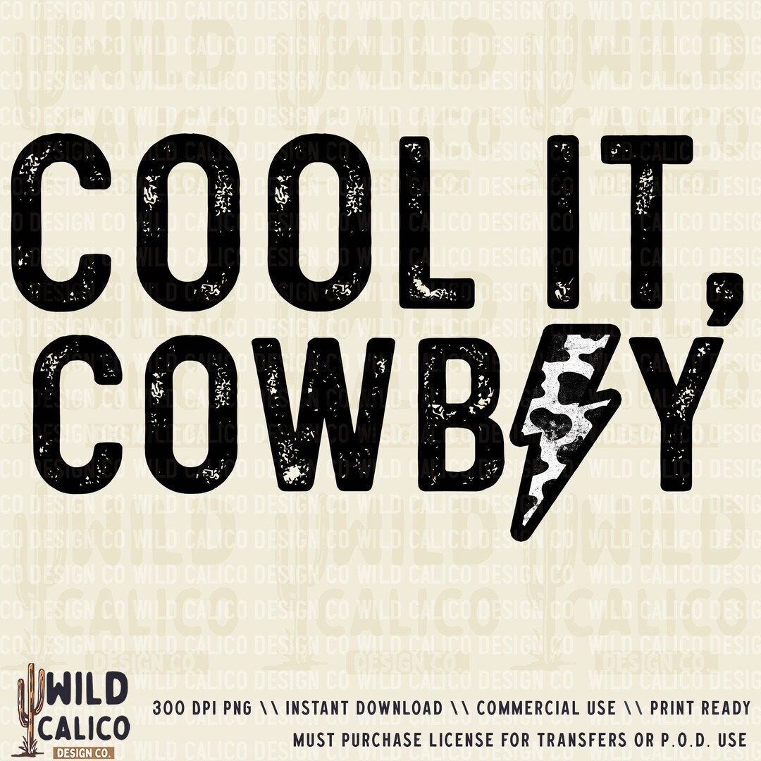 Cool It Cowboy Lightning Bolt Cow Print Western Instant Digital ...