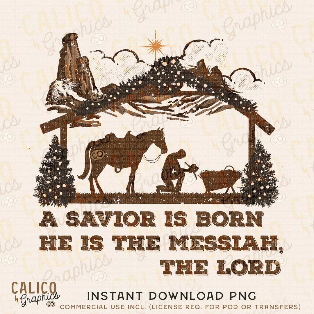 Praying Cowboy Manger Religious Christmas Western Instant Digital ...