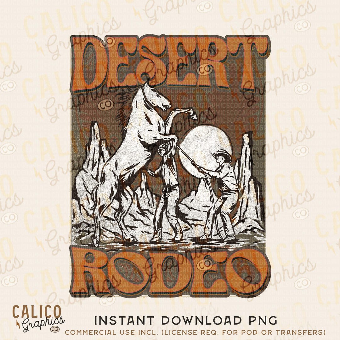 Desert Rodeo Horse Roping Vintage Style Western Instant Digital ...