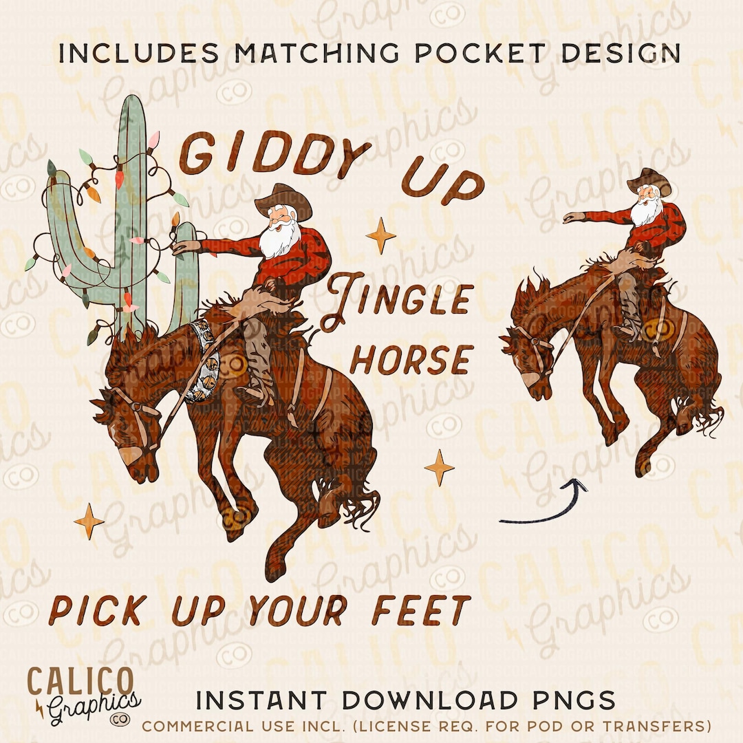 Giddy up Jingle Horse Western Christmas Santa Instant Digital Download ...