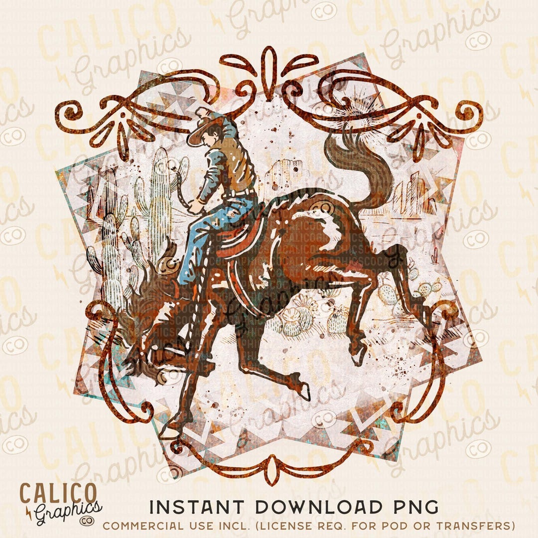 Bucking Bronco Cowboy Desert Western Instant Digital Download | Trendy ...