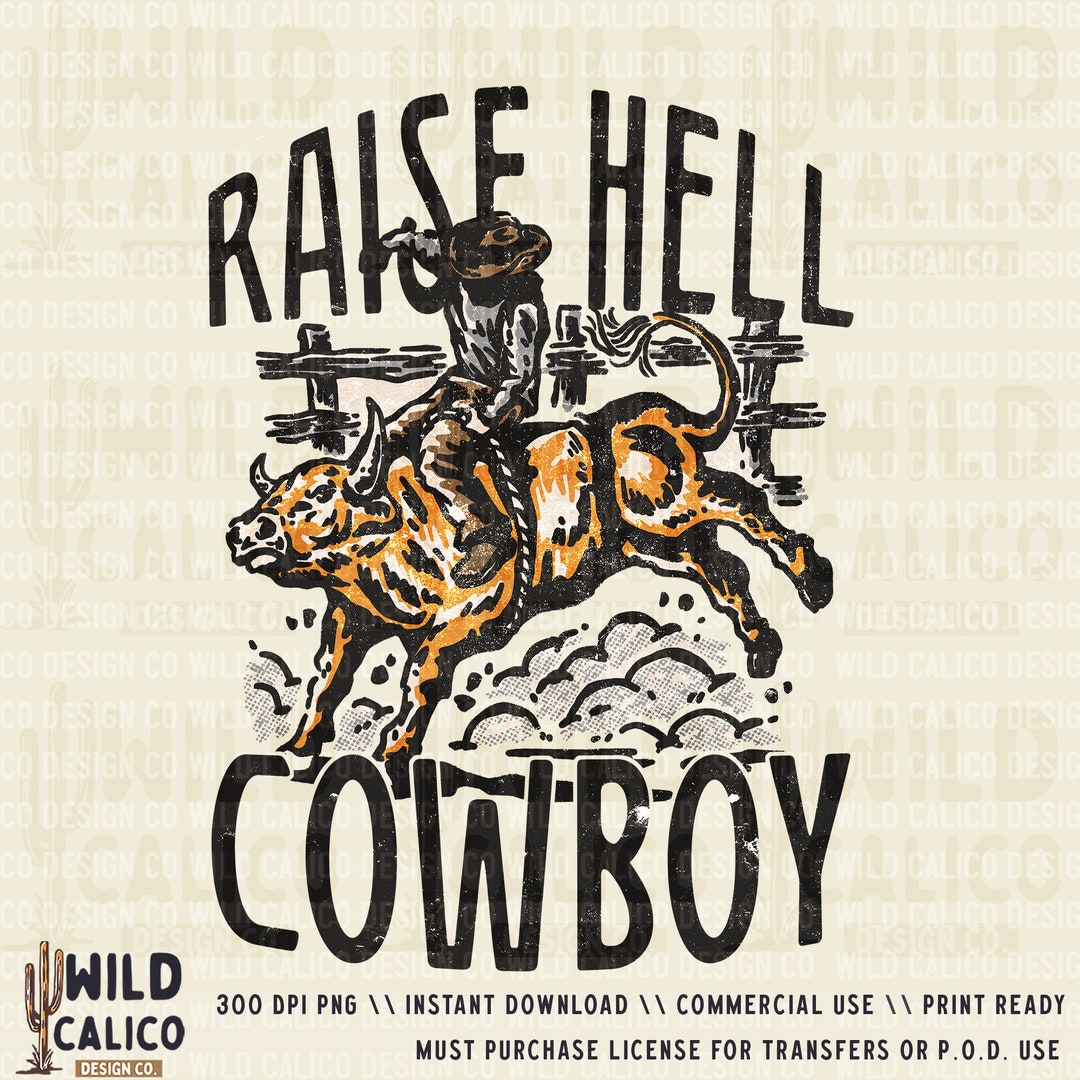 Raise Hell Cowboy Bronco Bucking Western Instant Digital Download ...
