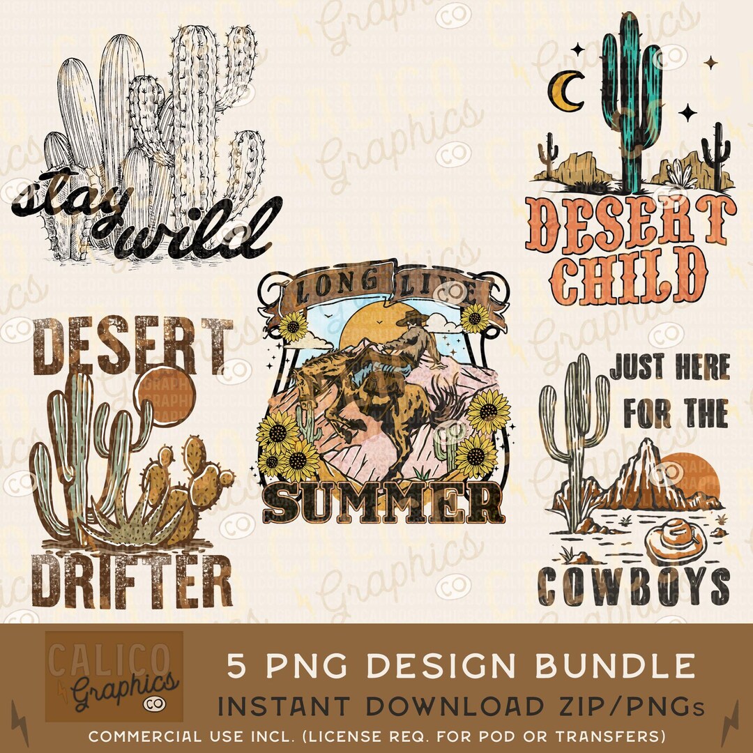 BUNDLE of 5 Desert Cowboy Summer Cactus Western Instant Digital ...