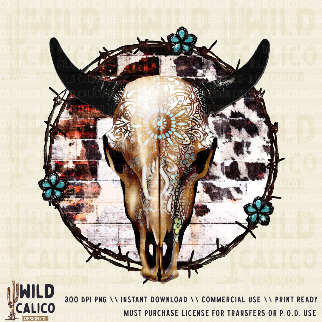 Cow Skull Cow Print Barb Wire Western Instant Digital Download Trendy ...