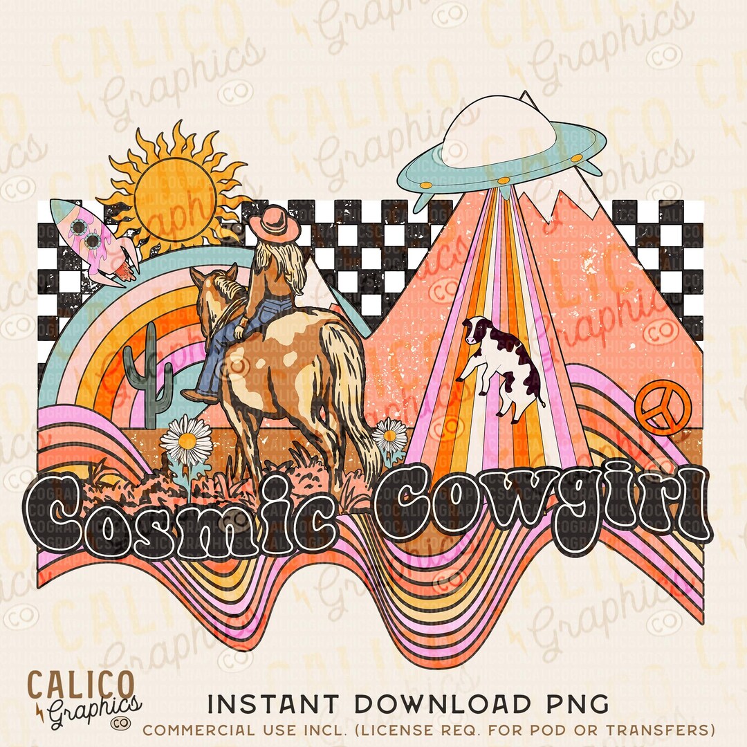 Cosmic Cowgirl Space Cow UFO Sun Western Instant Digital Download ...