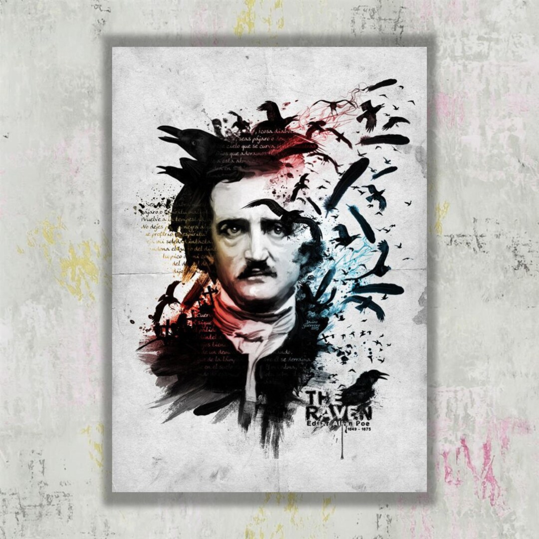 Edgar Allan Poe Portrait Poster, Edgar Poe Raven Artwork, Canvas Wall ...