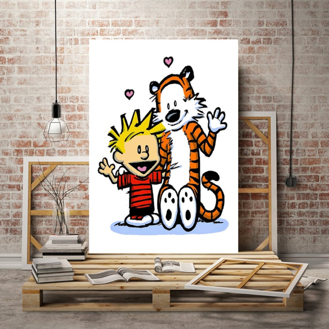 Tiger Hobbes Poster, Calvin Boy Canvas Wall Art, Unframed Nursery Room ...