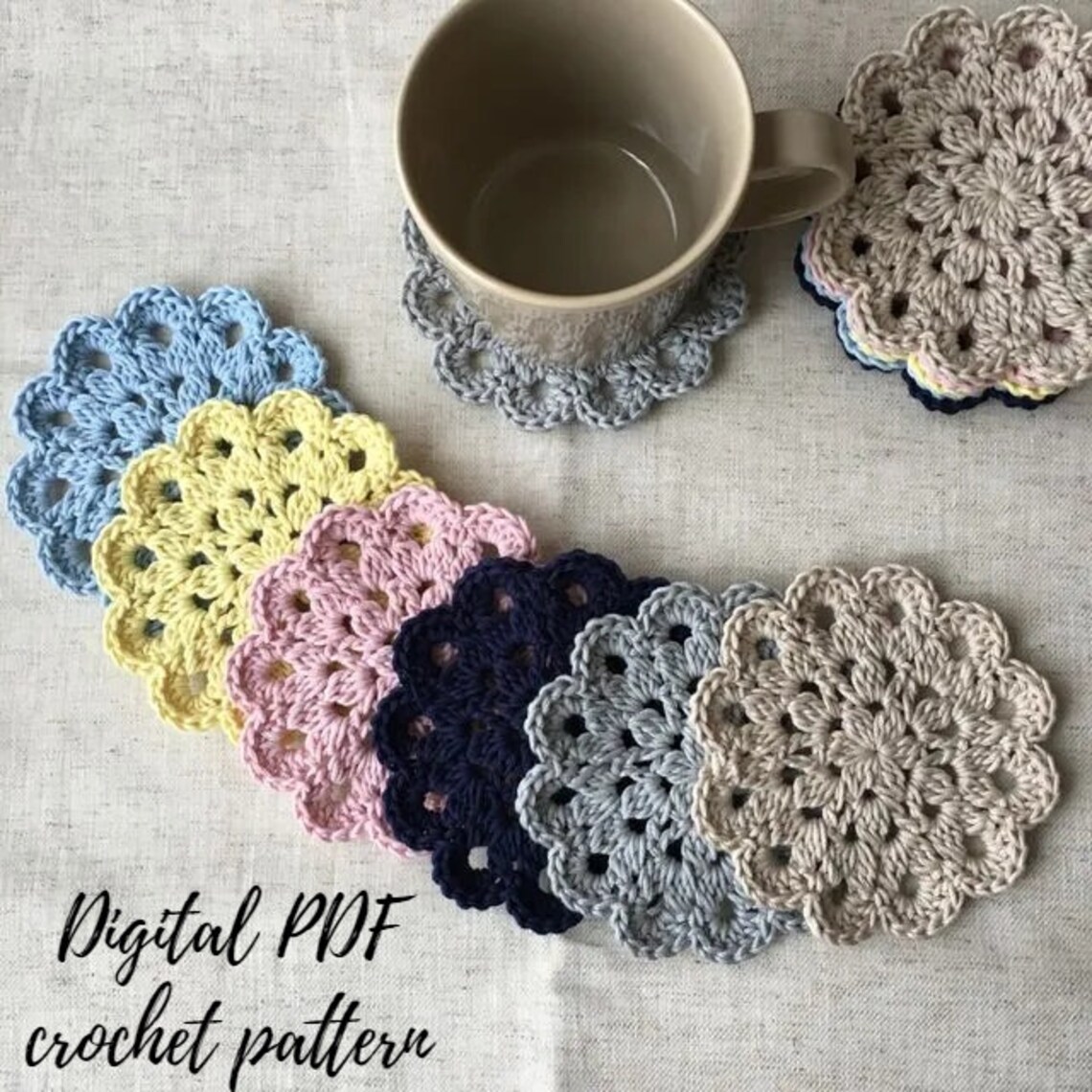 Crochet Coasters PDF Pattern, Coaster Digital File, Kitchen Crochet ...