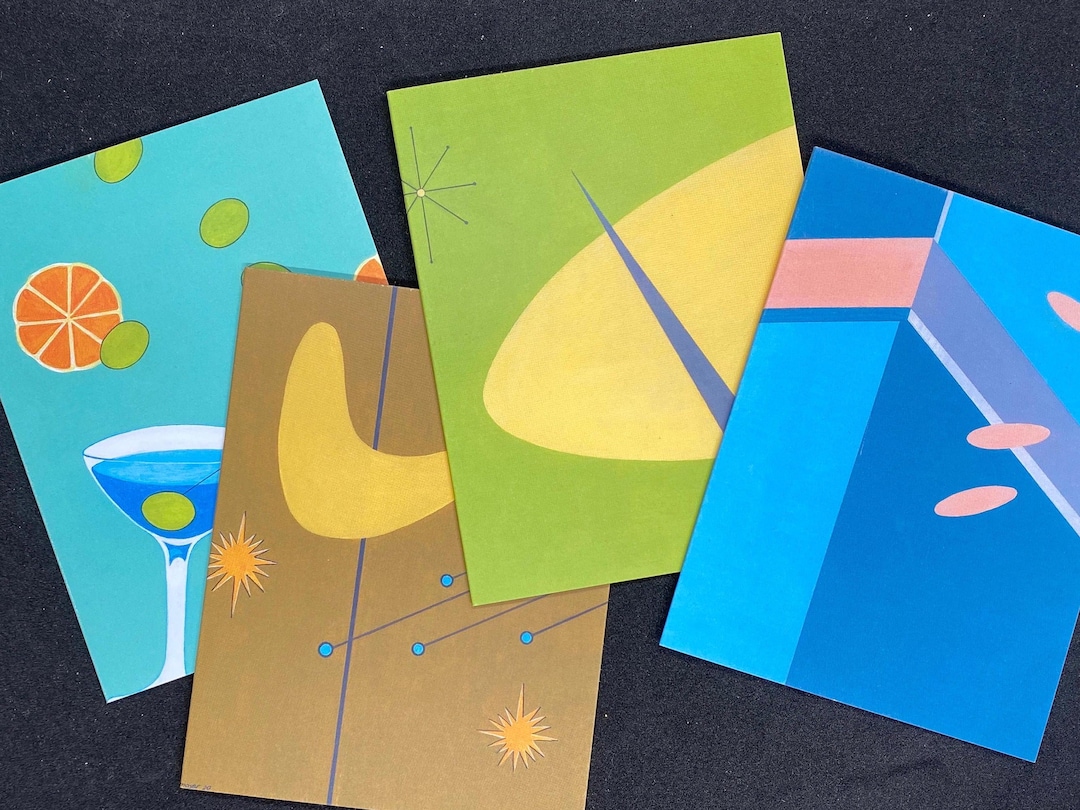 Mid Century Modern Note Card Set - Atomic Starburst Design - Etsy