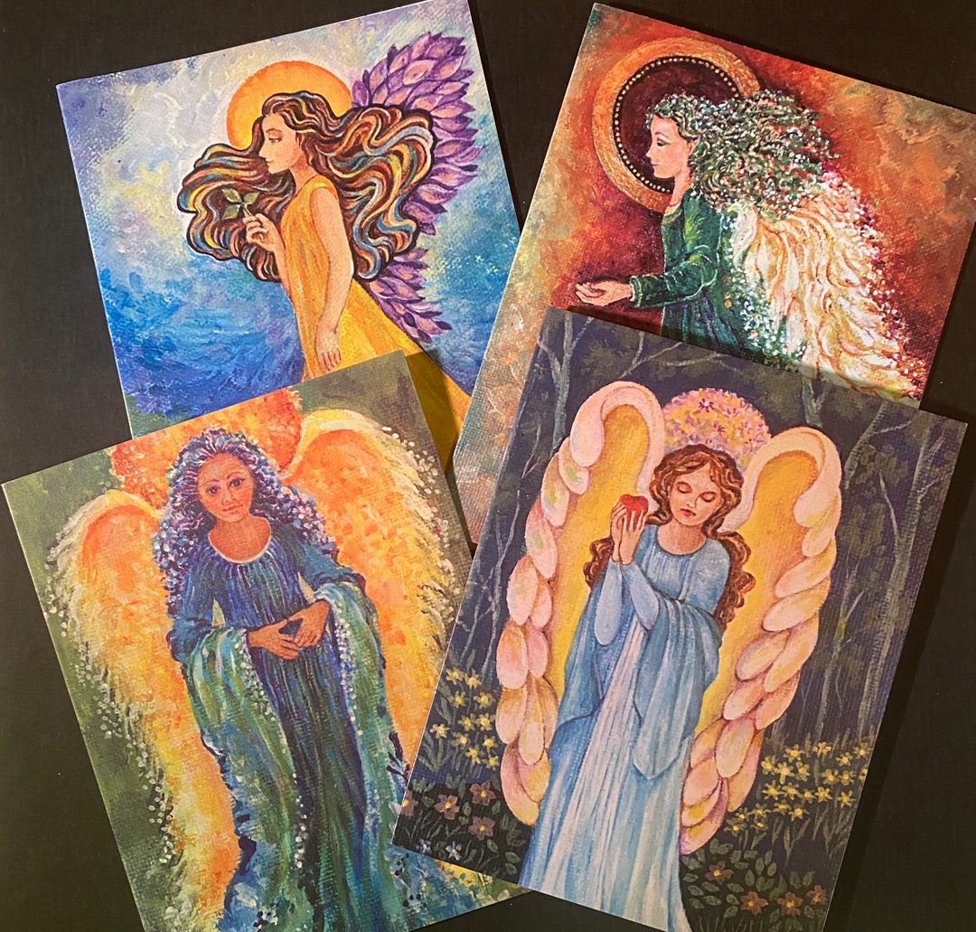 Colorful Angel Note Cards, Angel Art Cards Set, Beautiful Angels ...