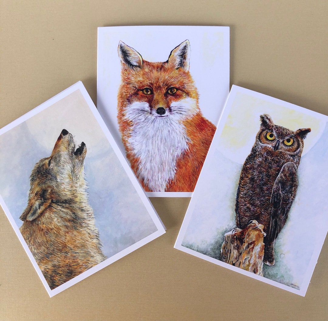 Forest Animal Cards, Animal Lover Cards, Animal Painting Cards, Wild ...