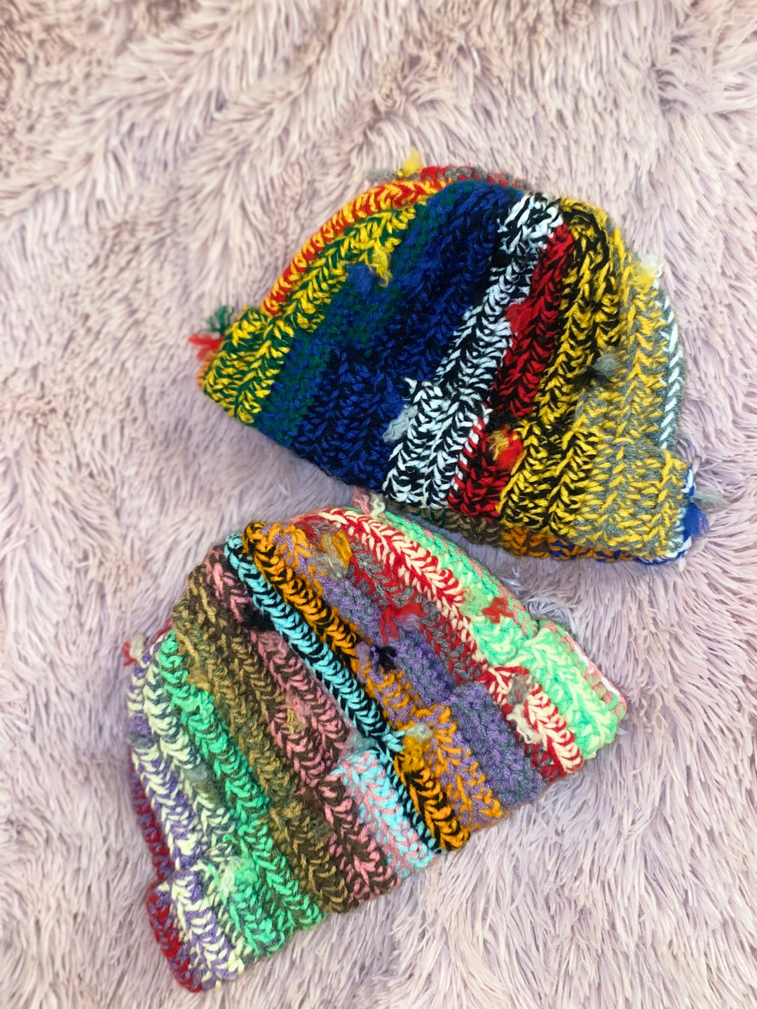 Handmade Scrap Yarn Beanie, Boho Beanie - Etsy