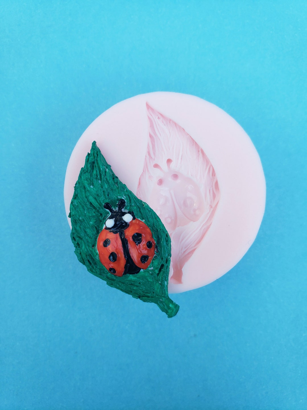 Ladybug on a Leaf Silicone Rubber Mold for Resin, Cake, Candy, Fondant ...