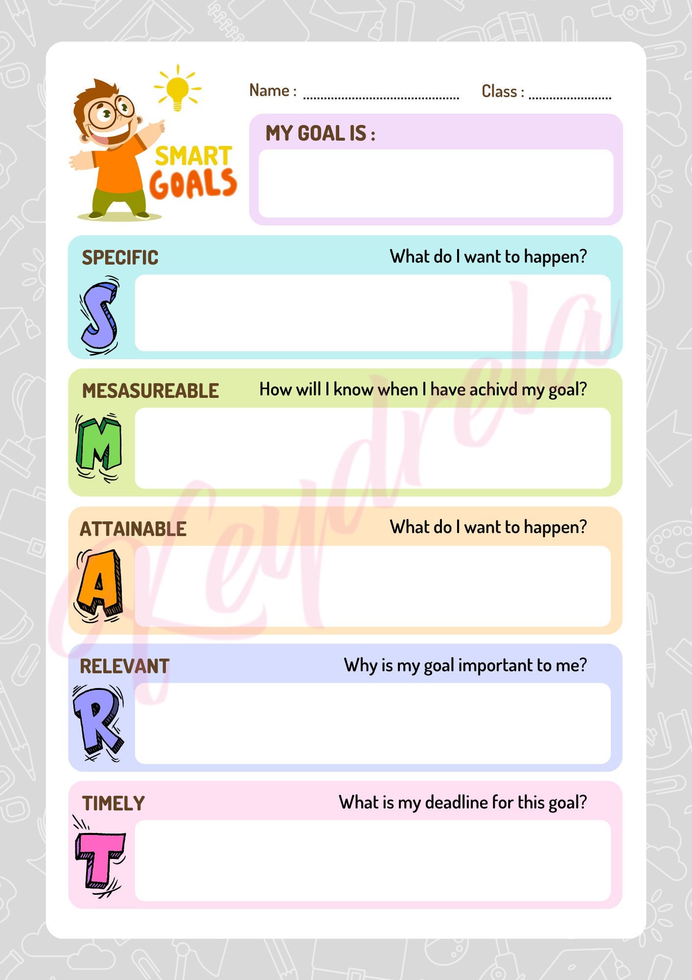 Smart Goal Setting Worksheet Back to School Primary School - Etsy