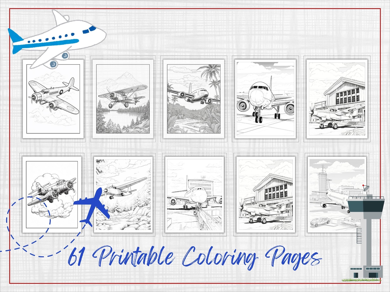61 Printable Coloring Pages "planes, Planes and More Planes" - Etsy