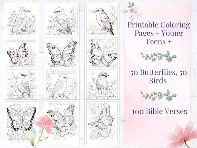 Butterflies, Birds, and Bible Verses - Printable Coloring Pages - Etsy