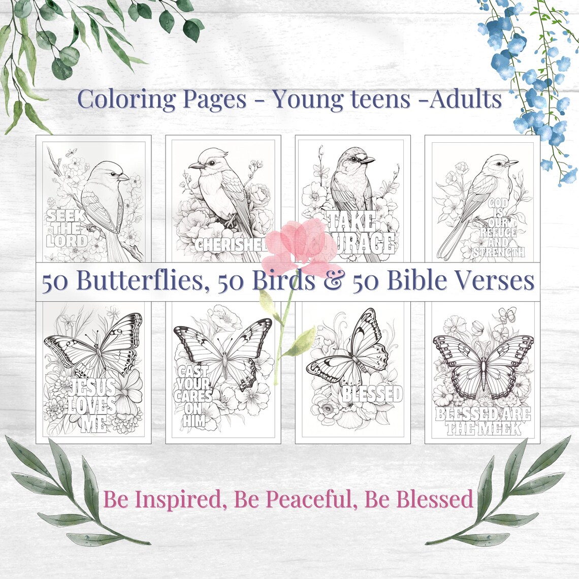 Butterflies, Birds, and Bible Verses - Printable Coloring Pages - Etsy