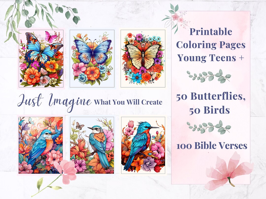 Butterflies, Birds, and Bible Verses - Printable Coloring Pages - Etsy