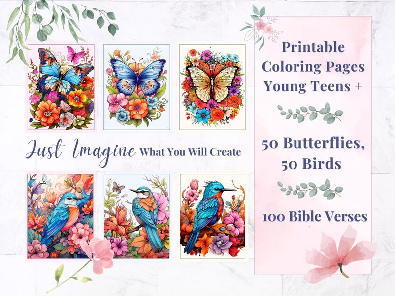 Butterflies, Birds, and Bible Verses - Printable Coloring Pages - Etsy
