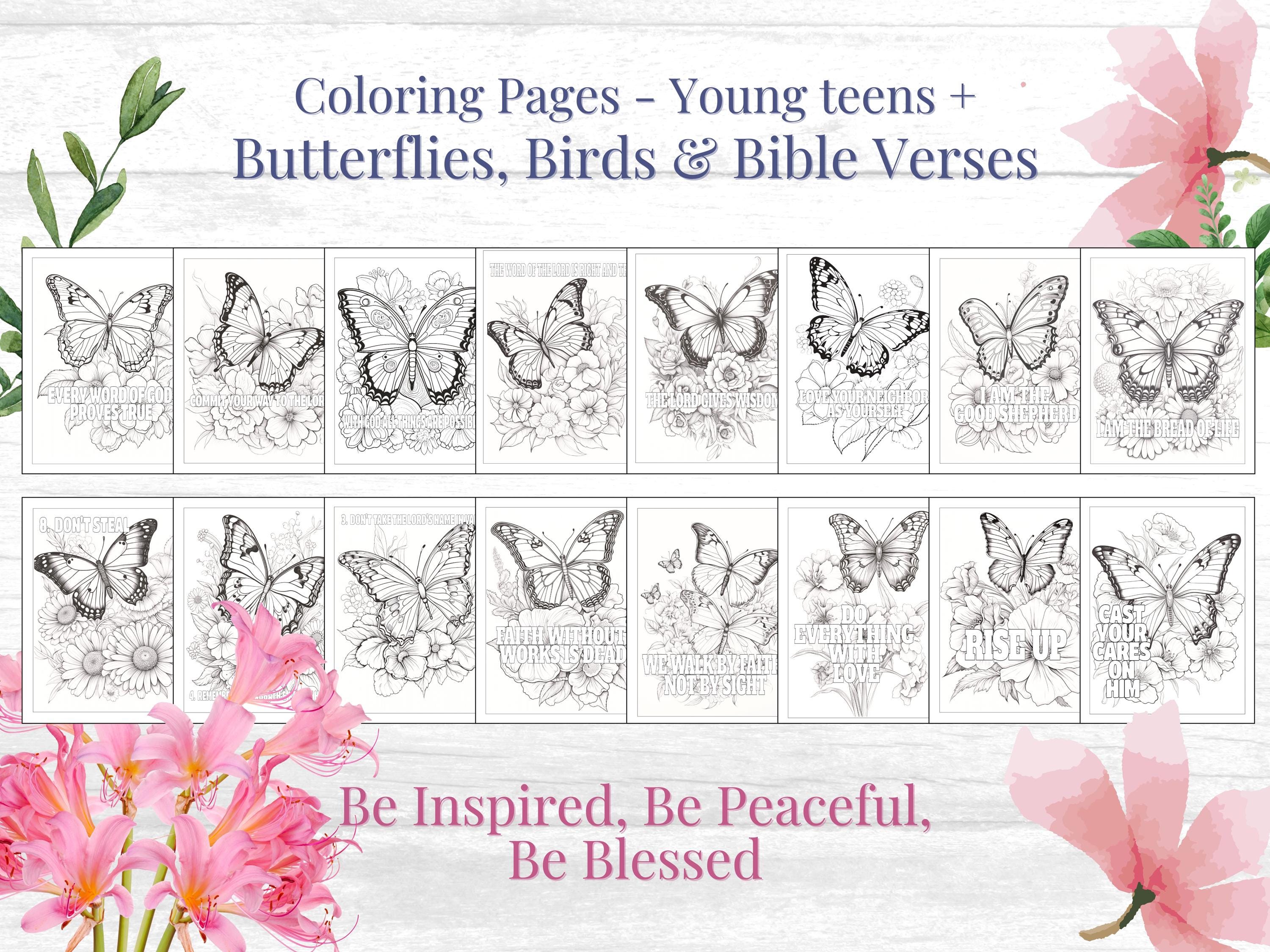 Butterflies, Birds, and Bible Verses - Printable Coloring Pages - Etsy