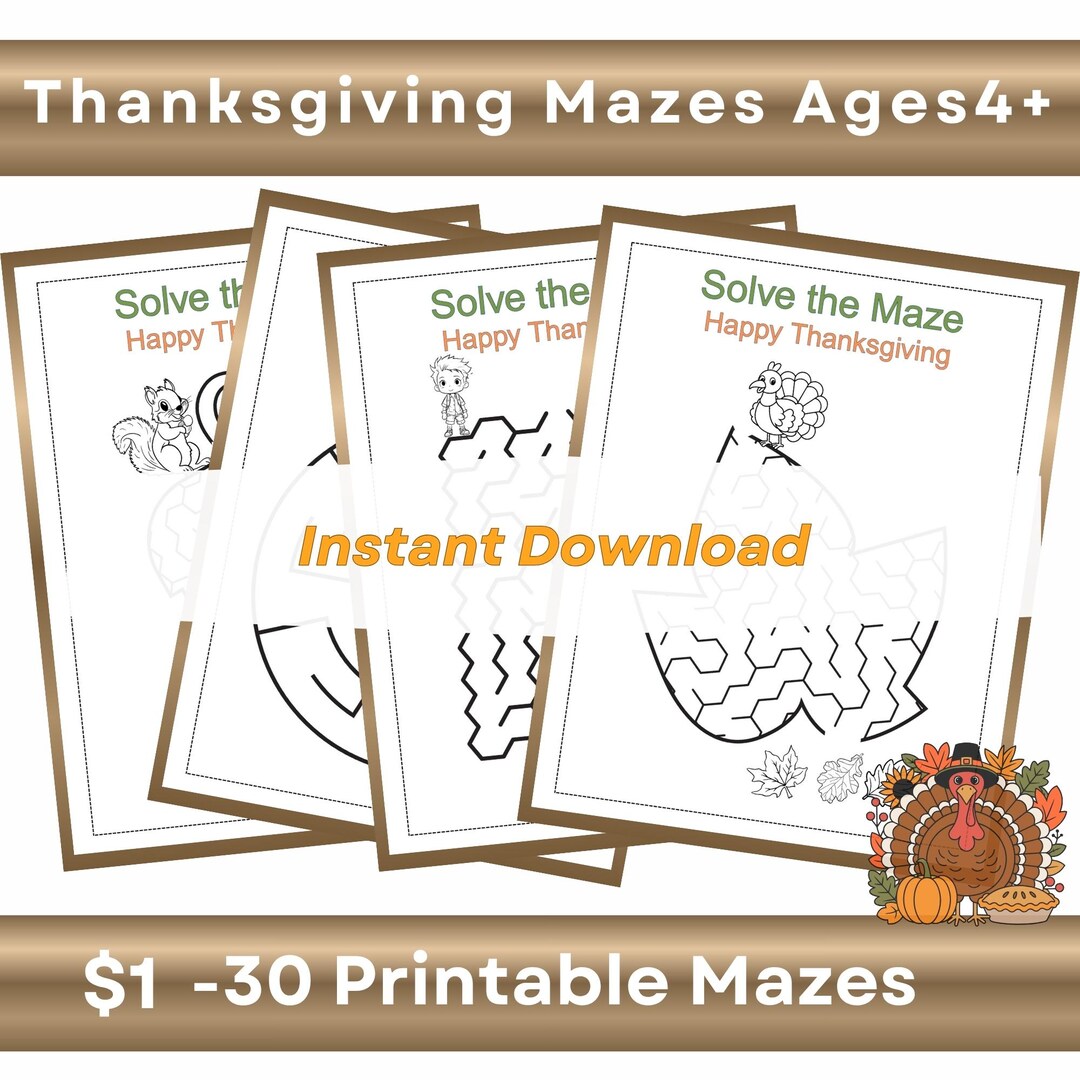 Thanksgiving Maze Printables: 30 Fun Mazes for Kids (digital Download ...
