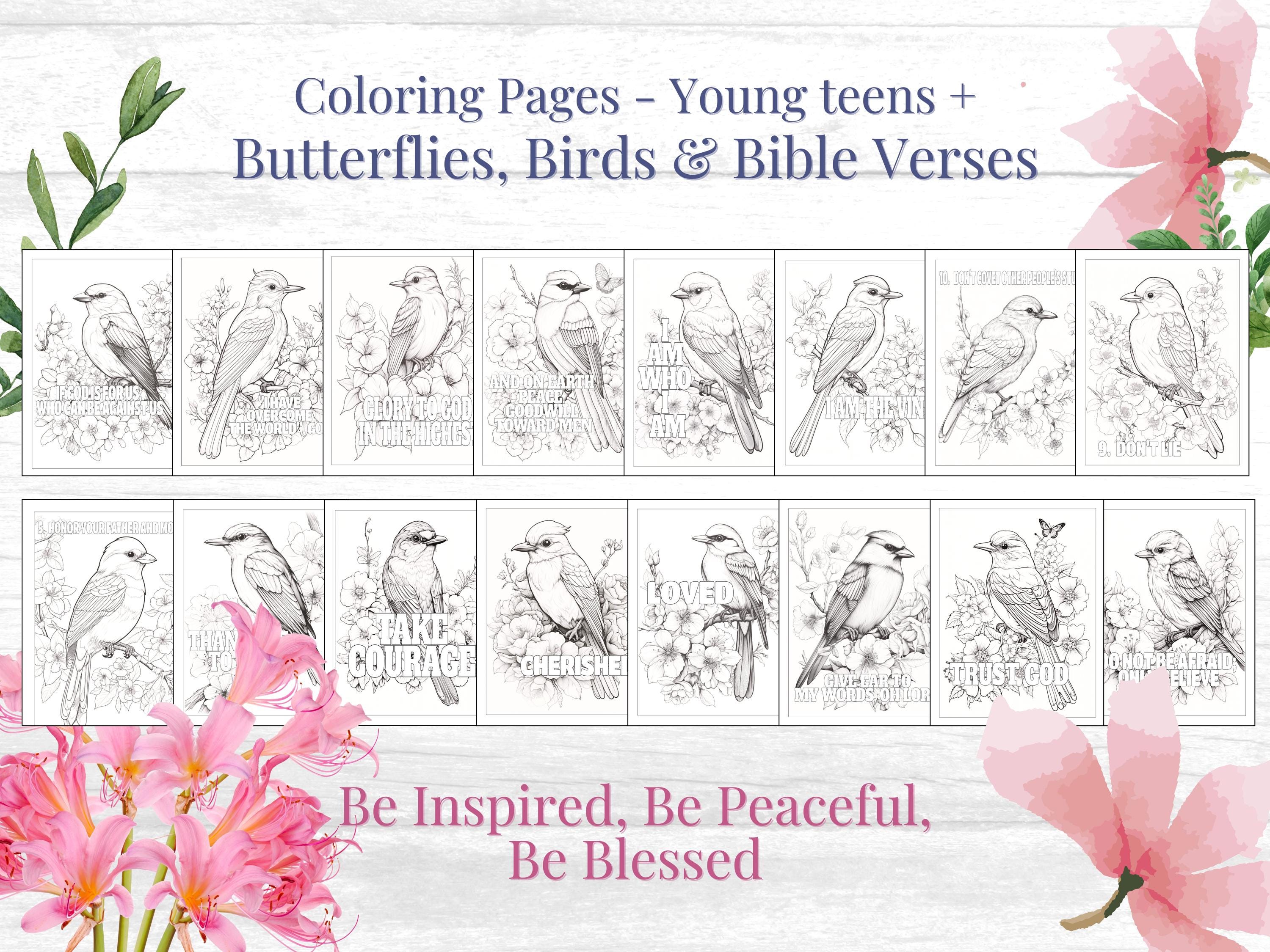 Butterflies, Birds, and Bible Verses - Printable Coloring Pages - Etsy